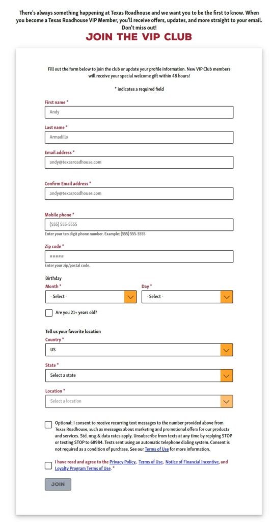 Texas Roadhouse VIP Club Benefits & Rewards